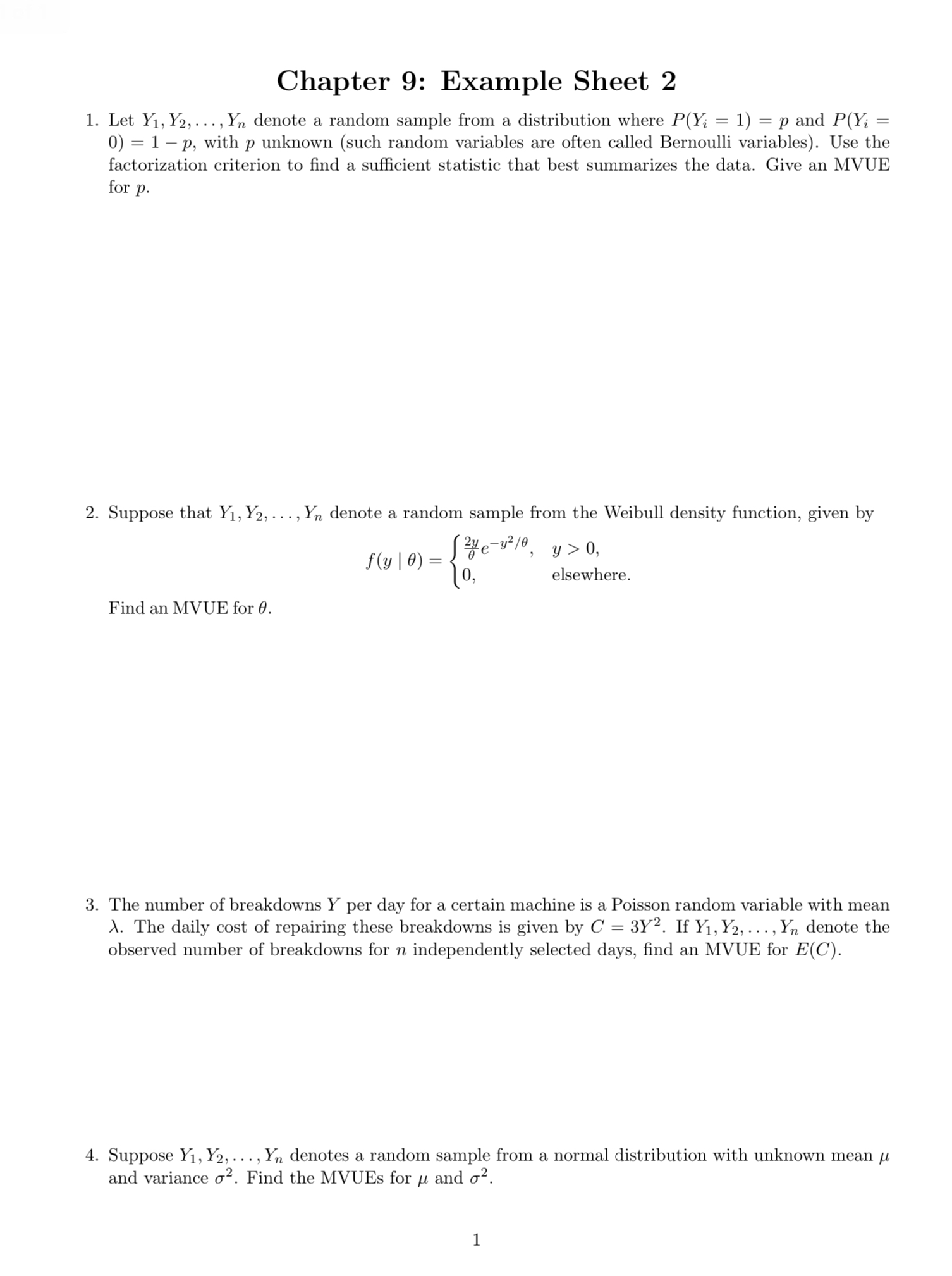 Chapter 9: Example Sheet 2Let Y_(1),Y_(2),dots,Y_(n) | Chegg.com