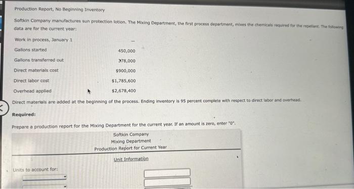 Solved Production Report, No Beginning Inventory Softkin | Chegg.com