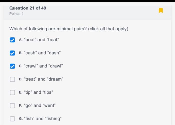Solved Which of following are minimal pairs? (click all that | Chegg.com