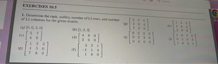 Solved EXERCISES 10.5 1. Determine the rank, nullity, number | Chegg.com