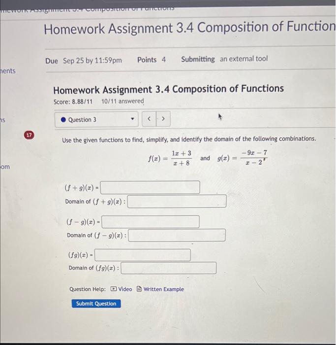 Solved Homework Assignment 3.4 Composition of Functions | Chegg.com