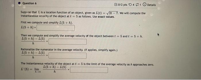 Solved Suppose That L Is A Location Function Of An Object