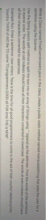 Solved Write a Class named FinalExamAnswers.java in the | Chegg.com