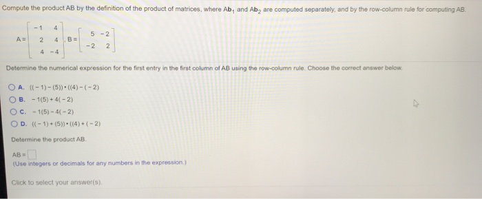Solved Compute the product AB by the definition of the | Chegg.com