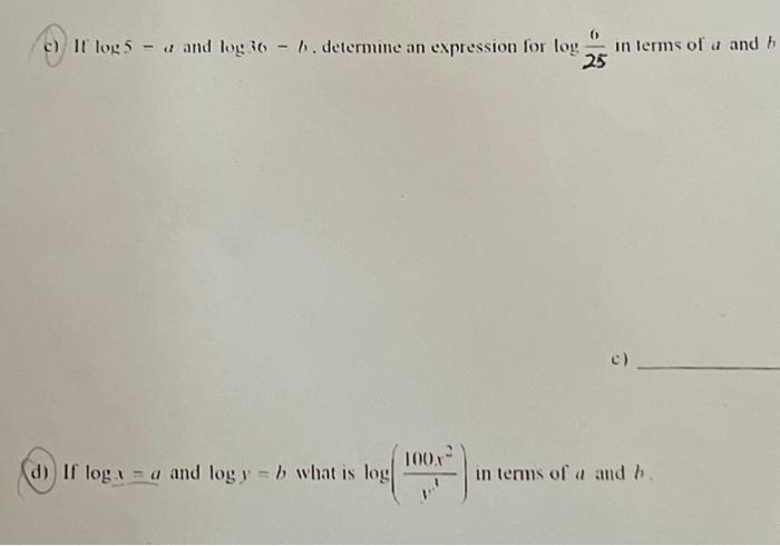 Solved Use the laws of logarithms for the following. a) | Chegg.com