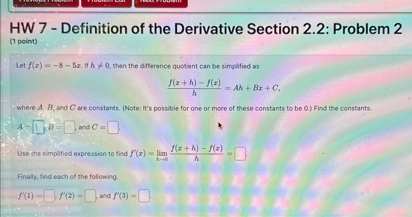 Solved HW 7 - ﻿Definition of the Derivative Section 2.2: | Chegg.com