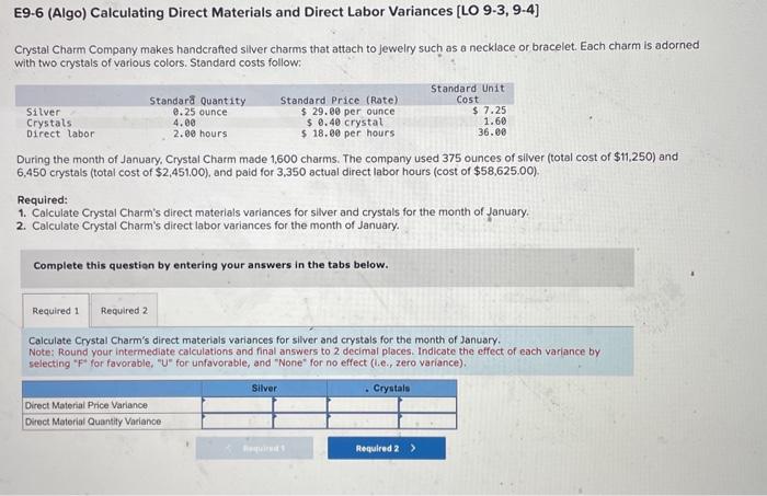 Solved E9-6 (Algo) Calculating Direct Materials and Direct | Chegg.com