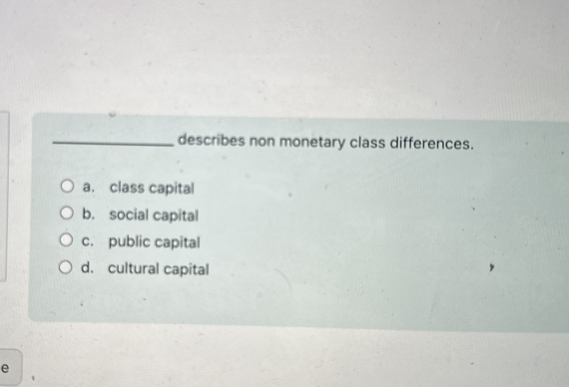 Solved describes non monetary class differences.a. ﻿class | Chegg.com