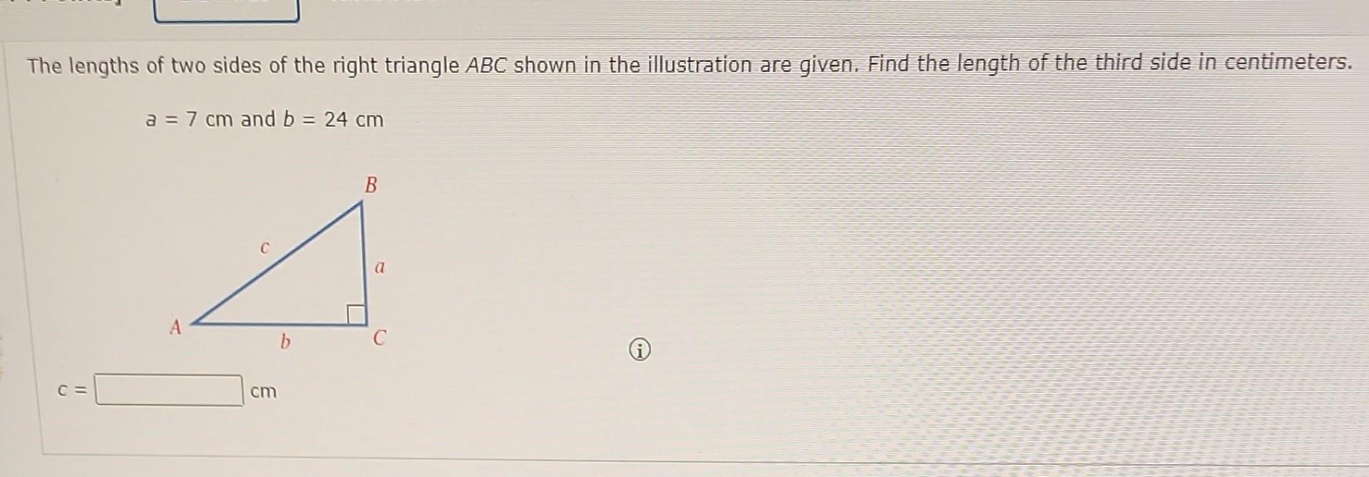 Solved The lengths of two sides of the right triangle ABC | Chegg.com