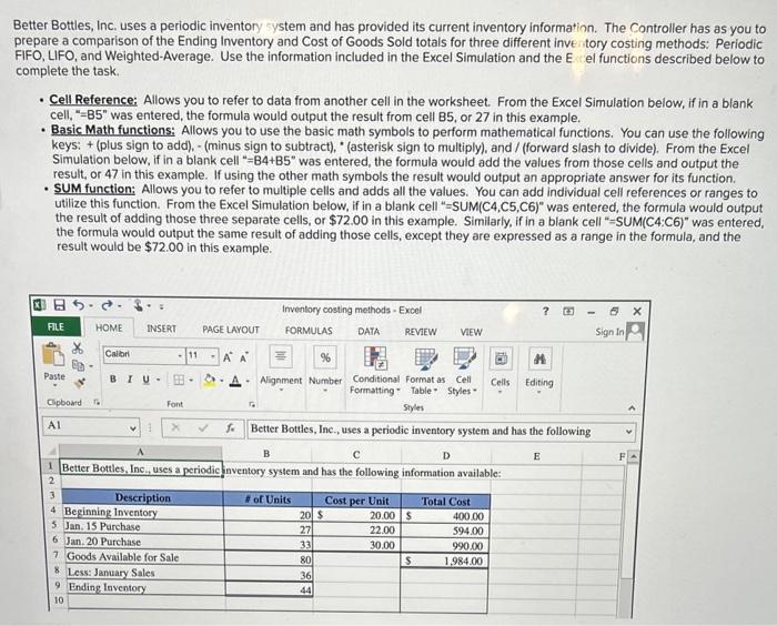 Solved Better Bottles, Inc. uses a periodic inventory system | Chegg.com