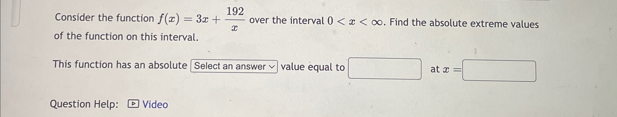 Solved Consider the function f(x)=3x+192x ﻿over the interval | Chegg.com