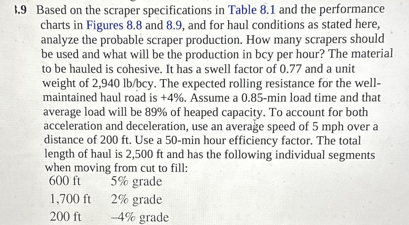 Solved 8.9 ﻿Based on the scraper specifications in Table 8.1 | Chegg.com