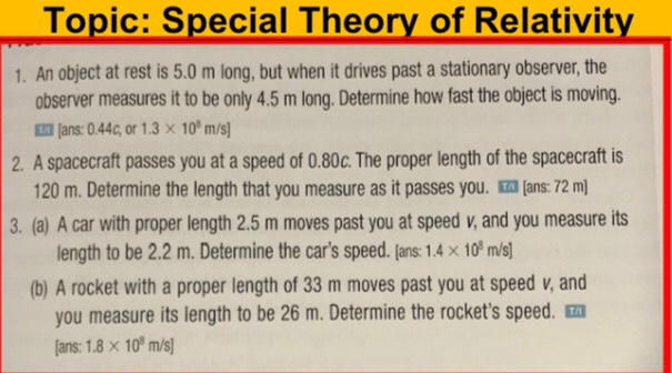 Solved Topic: Special Theory of Relativity 1. An object at | Chegg.com