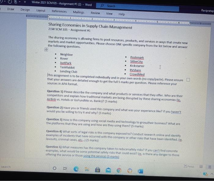 Solved Winter 2021 SCM105 - Assignment (2) - Word Draw | Chegg.com