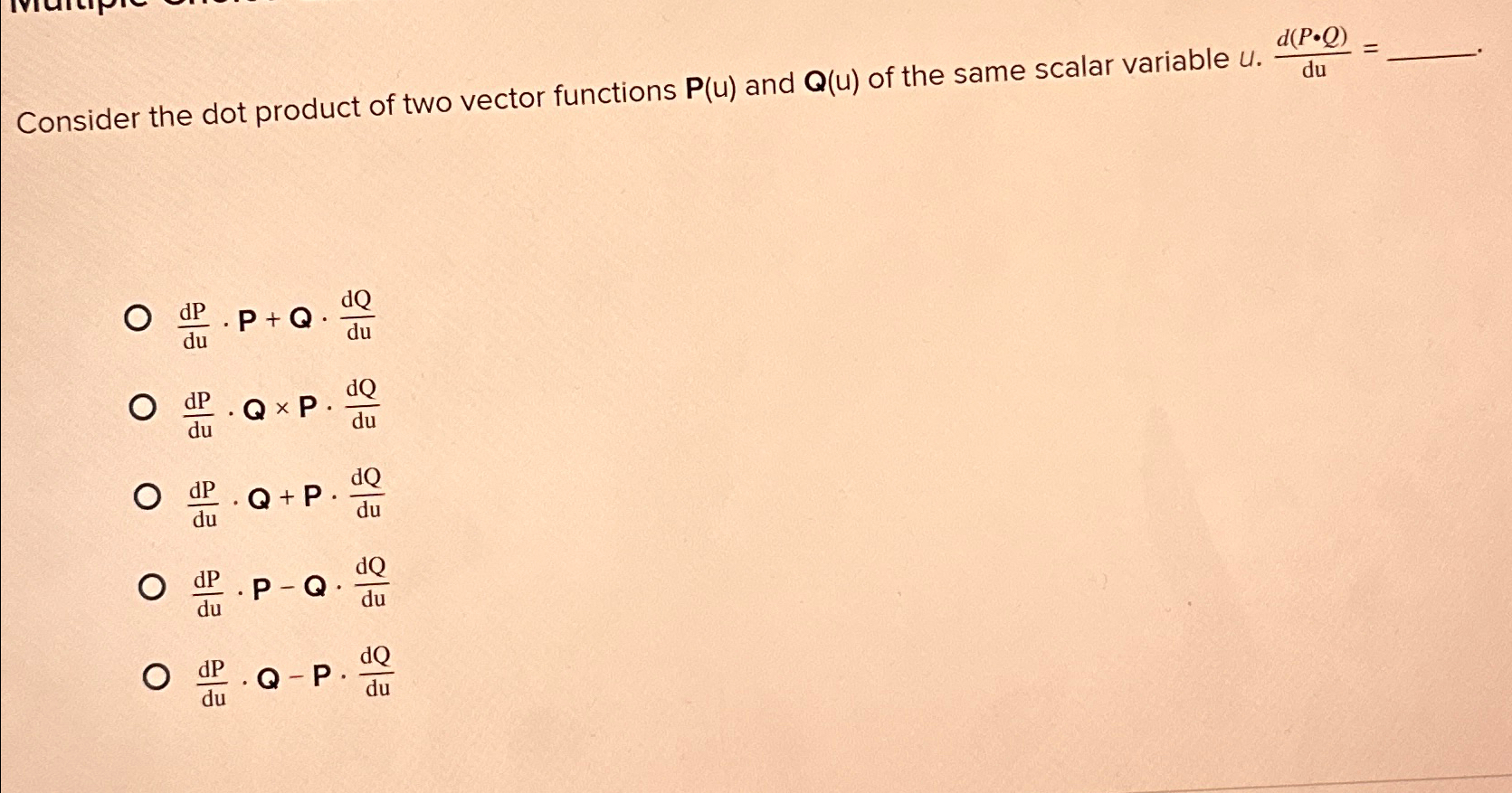 Solved Consider the dot product of two vector functions P(u) | Chegg.com