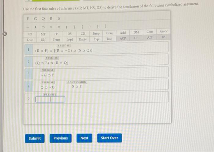 Use the first four rules of inference (MP, MT, HS, | Chegg.com