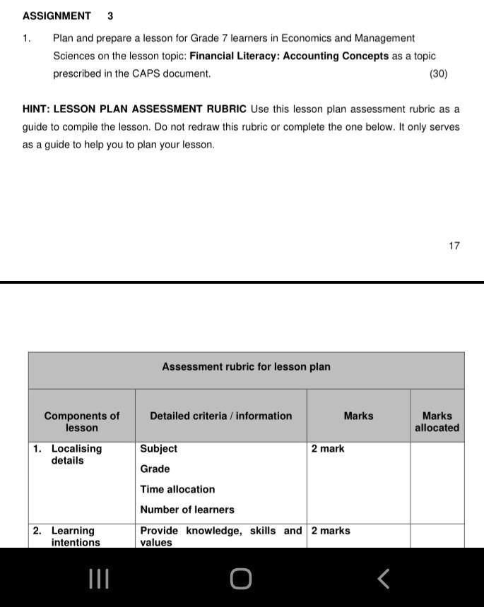 ASSIGNMENT 3 1. Plan and prepare a lesson for Grade 7 | Chegg.com