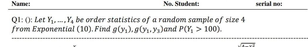 Solved Name: No. Student: serial no: Q1: (): Let Yı, ..., Y4 | Chegg.com