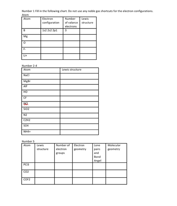 Solved Number 1 Fill in the following chart. Do not use any | Chegg.com