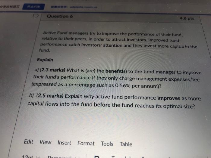 Solved Active Fund managers try to improve the performance | Chegg.com