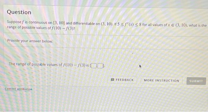 Solved Questionsuppose F Is Continuous On [3 10] And