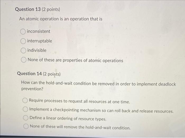 Solved An atomic operation is an operation that is | Chegg.com
