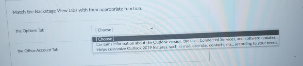 Solved Match the Backstage View tabs with their appropriate | Chegg.com