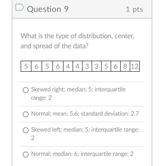 Solved Question 9 1 Pts What Is The Type Of Distribution Chegg