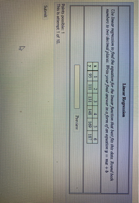 Solved Linear Regression Use linear regression to find the | Chegg.com