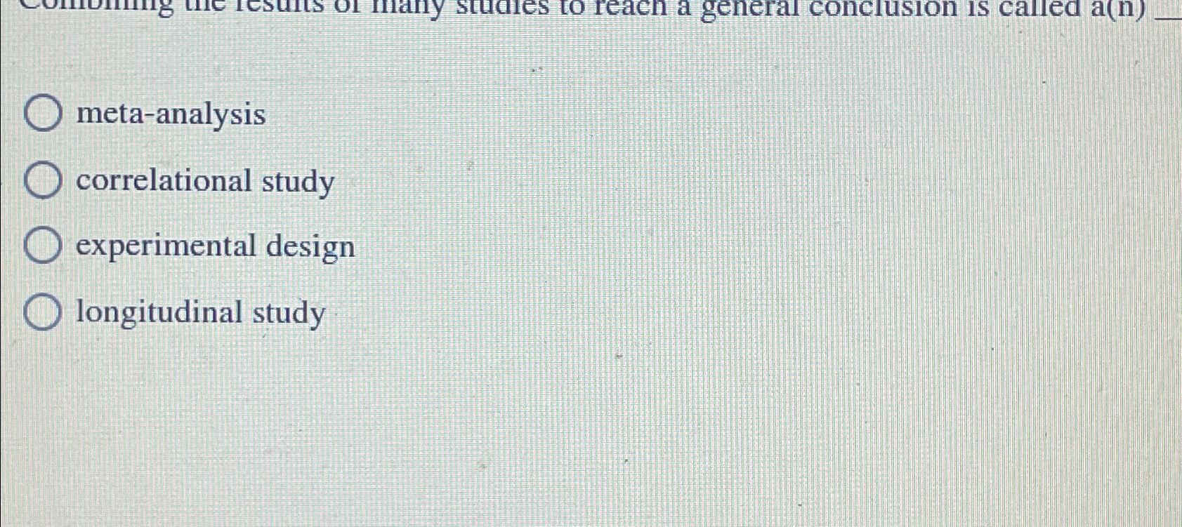 Solved meta-analysiscorrelational studyexperimental | Chegg.com