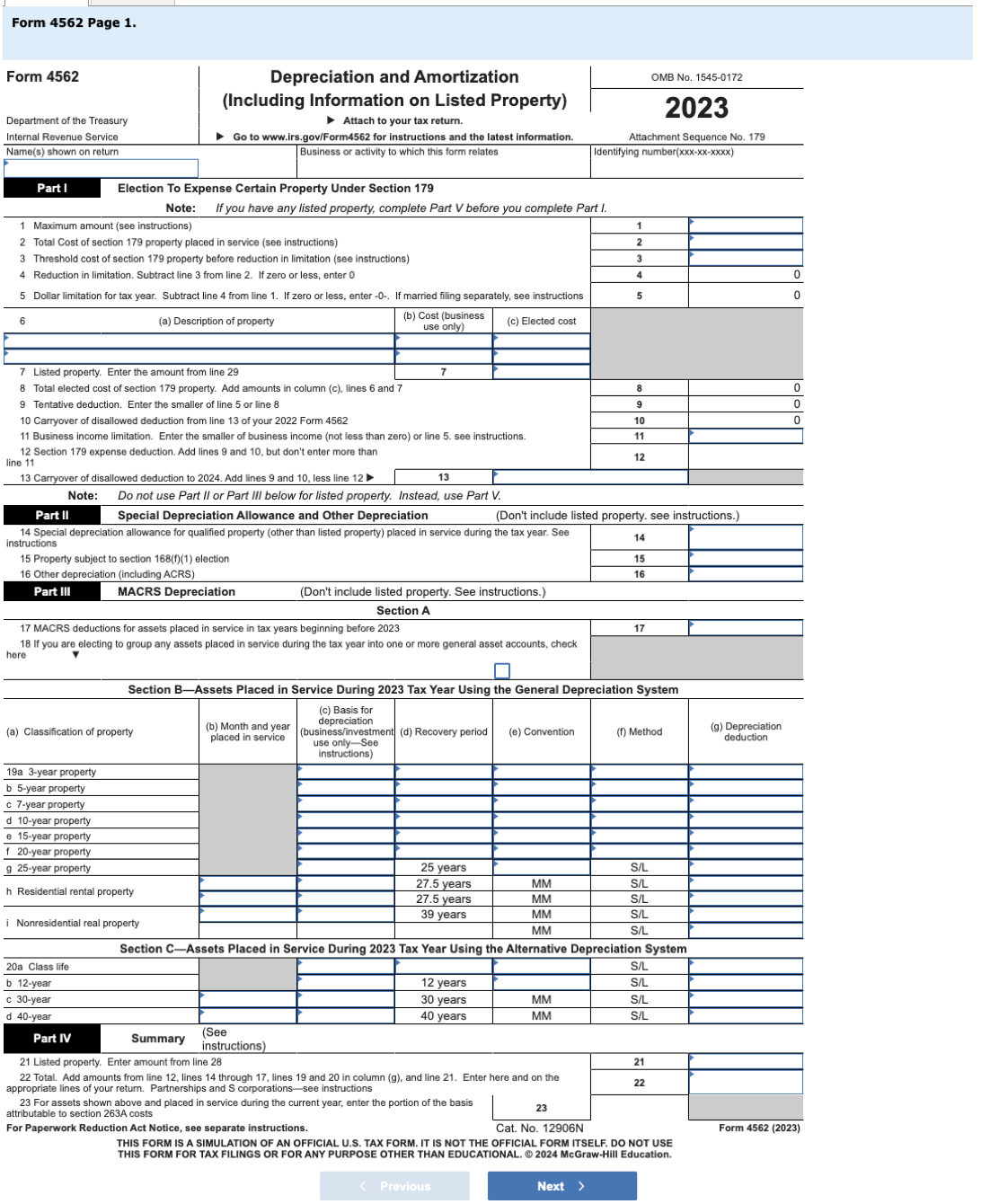 I need help filling out the entire Form 4562- ﻿both | Chegg.com