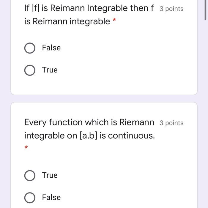 Solved If |f| is Reimann Integrable then f 3 points is | Chegg.com
