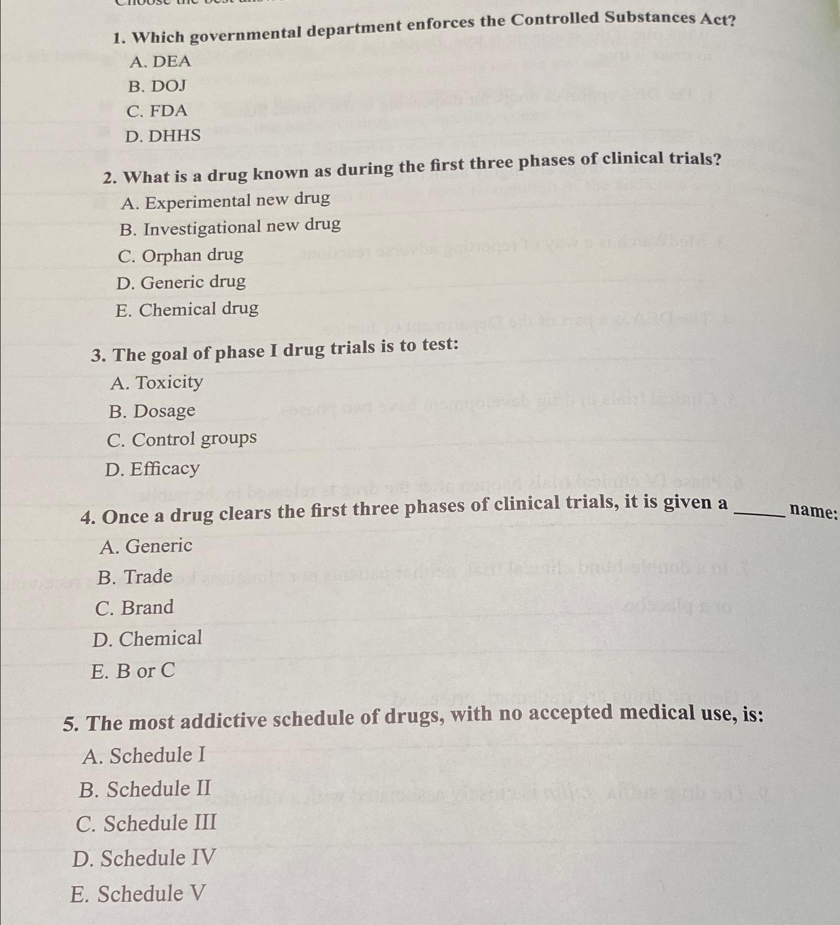 Solved Which governmental department enforces the Controlled | Chegg.com