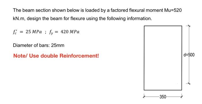 Solved The beam section shown below is loaded by a factored | Chegg.com