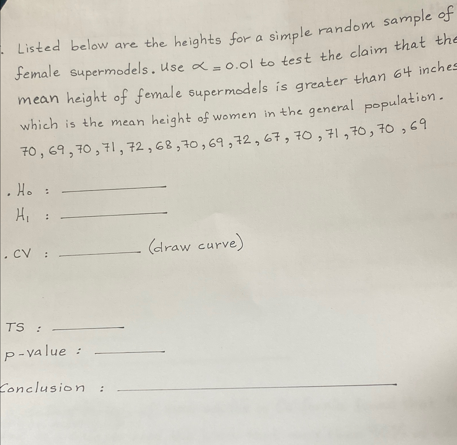 Solved Listed below are the heights for a simple random | Chegg.com