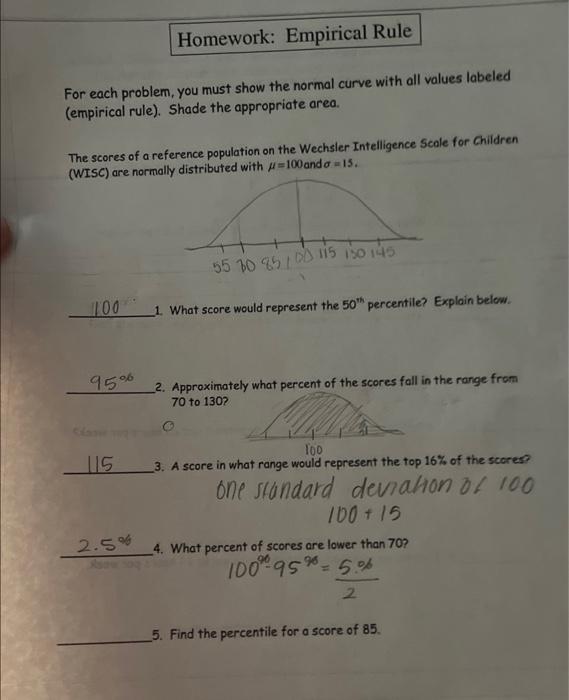 Solved For each problem, you must show the normal curve with | Chegg.com