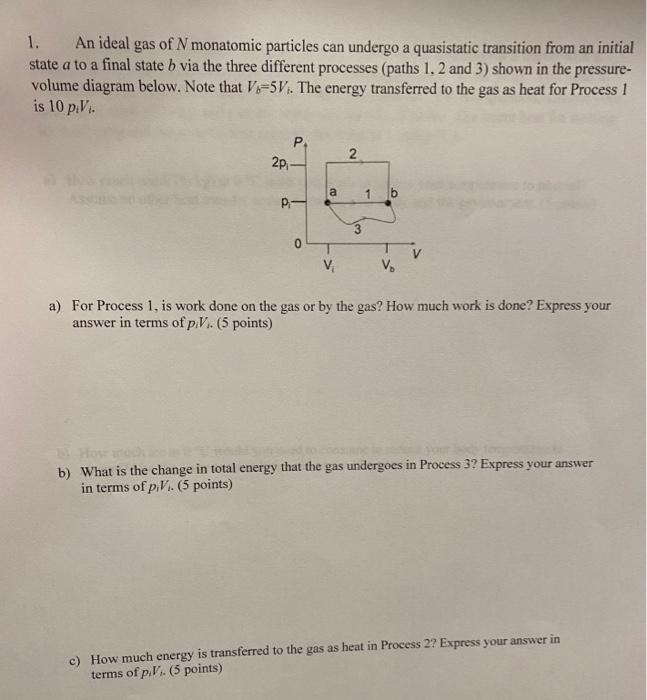 Solved 1. An ideal gas of N monatomic particles can undergo | Chegg.com