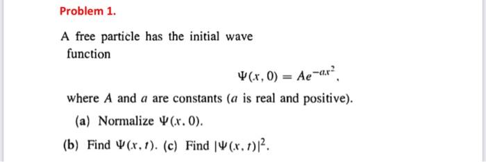 Solved Problem 1. A free particle has the initial wave | Chegg.com