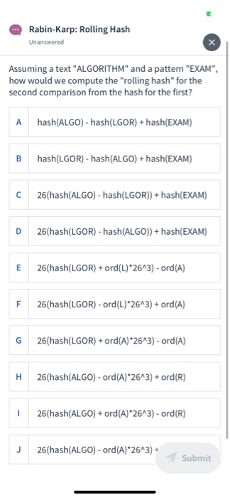 Solved ... Rabin-Karp: Rolling Hash Unanswered Assuming a | Chegg.com