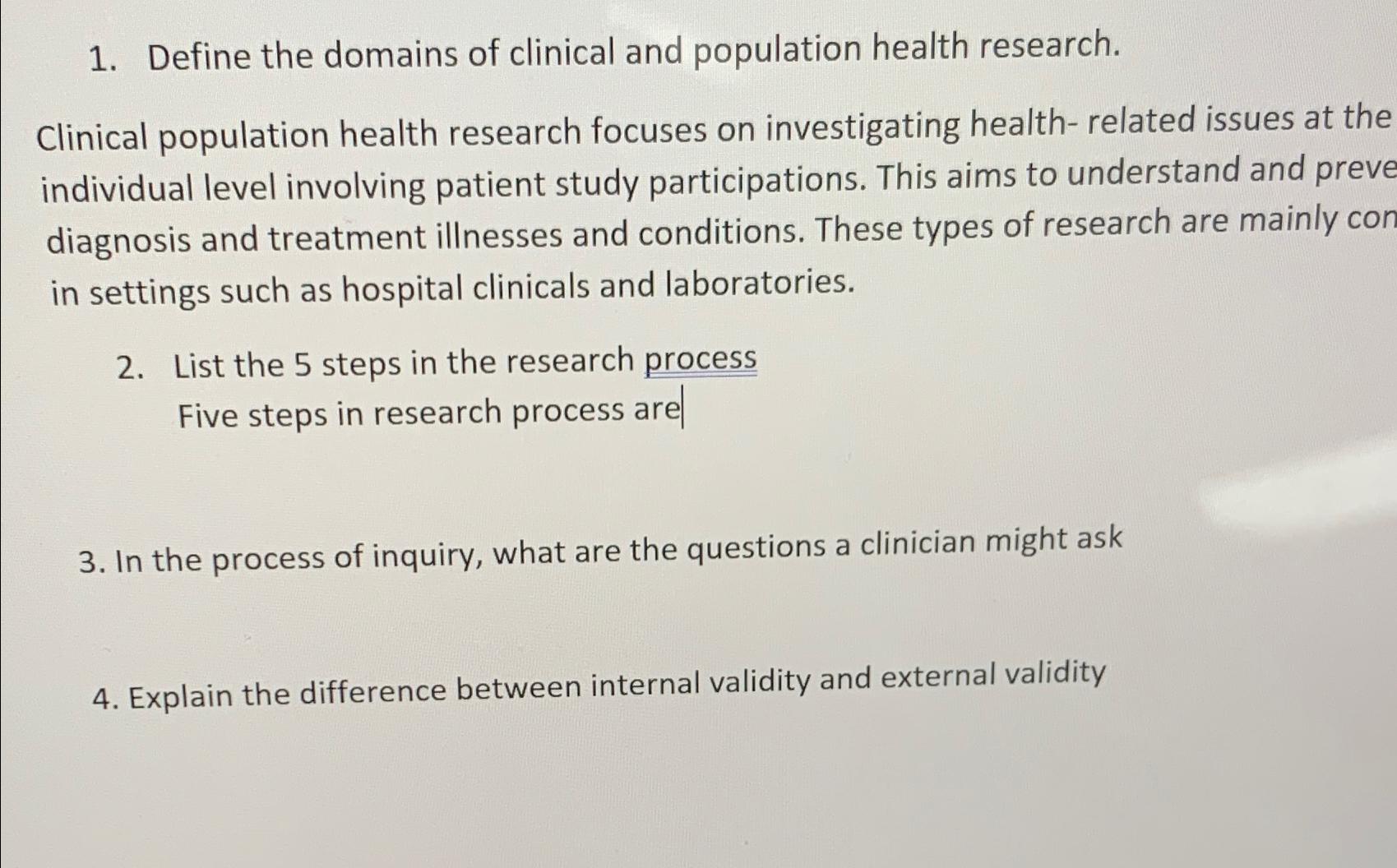 Solved Define the domains of clinical and population health | Chegg.com