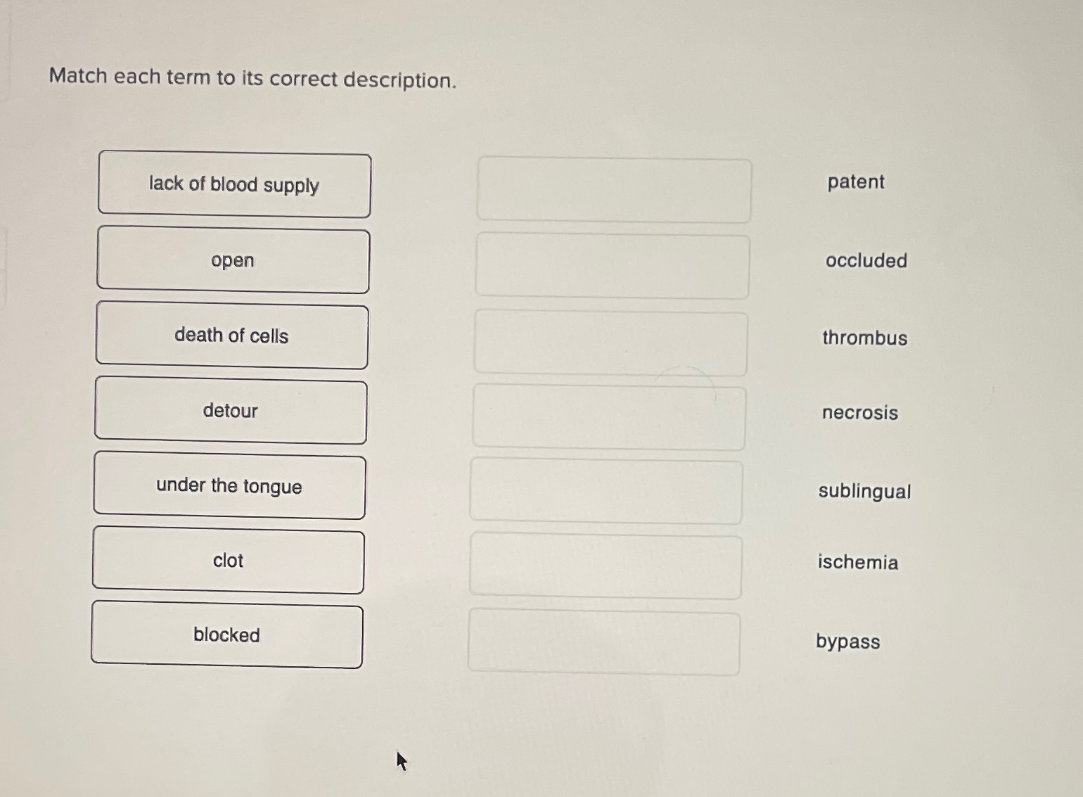 Solved Match each term to its correct description.lack of | Chegg.com