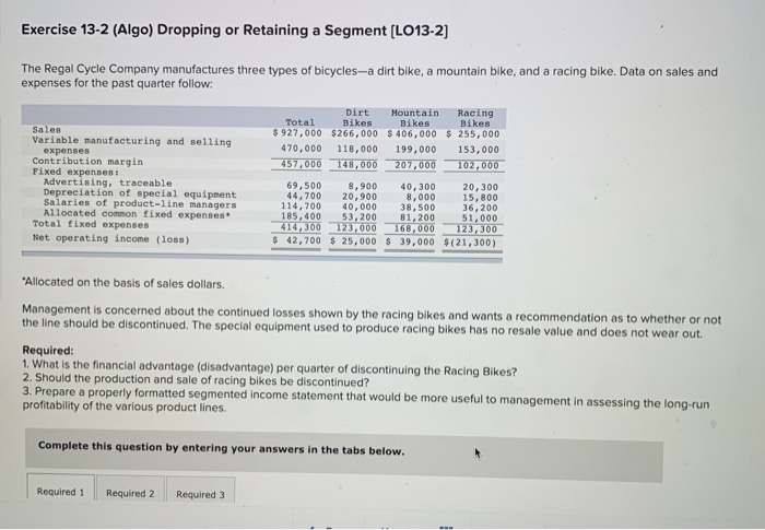 Solved Exercise 13-2 (Algo) Dropping or Retaining a Segment | Chegg.com