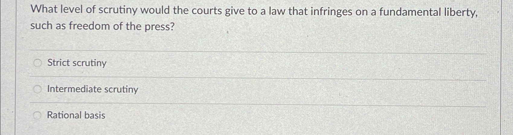 Solved What level of scrutiny would the courts give to a law | Chegg.com