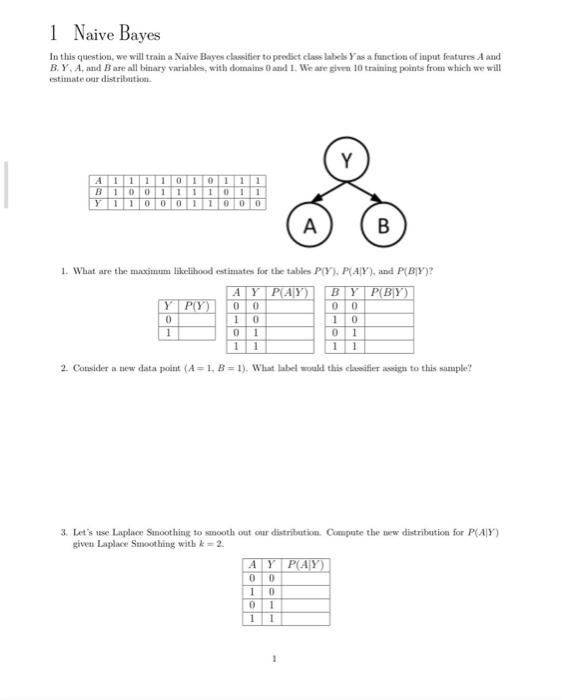 Solved 1 Naive Bayes In this quertion, we will train a Naive | Chegg.com