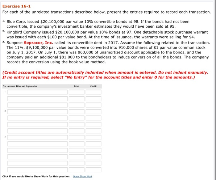 Solved Exercise 16-1 For each of the unrelated transactions | Chegg.com
