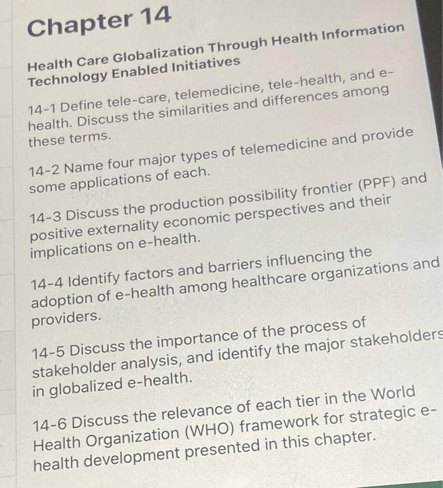 Solved Chapter 14 Health Care Globalization Through Health | Chegg.com