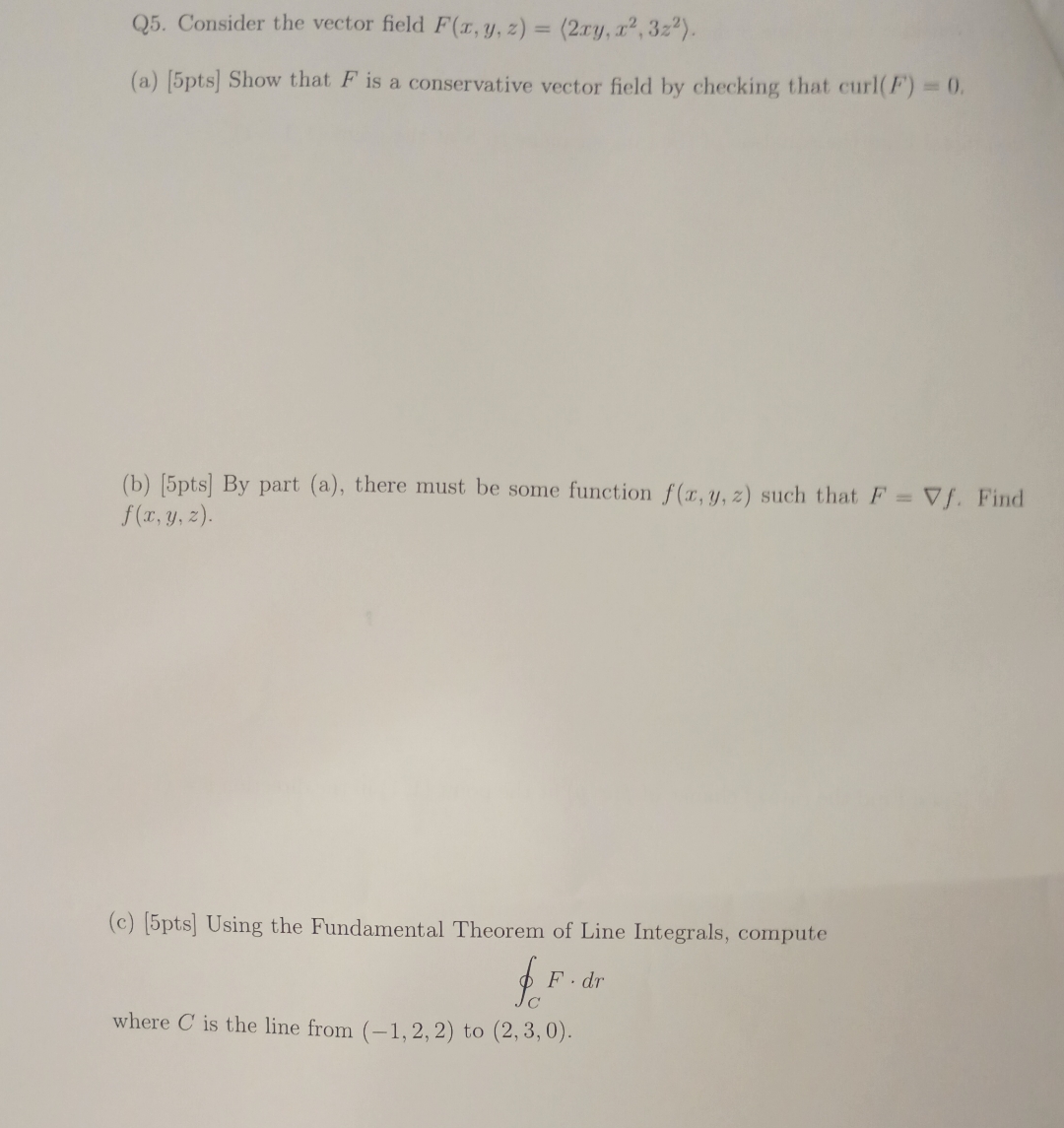 Solved Question 5Q5. ﻿Consider the vector field | Chegg.com