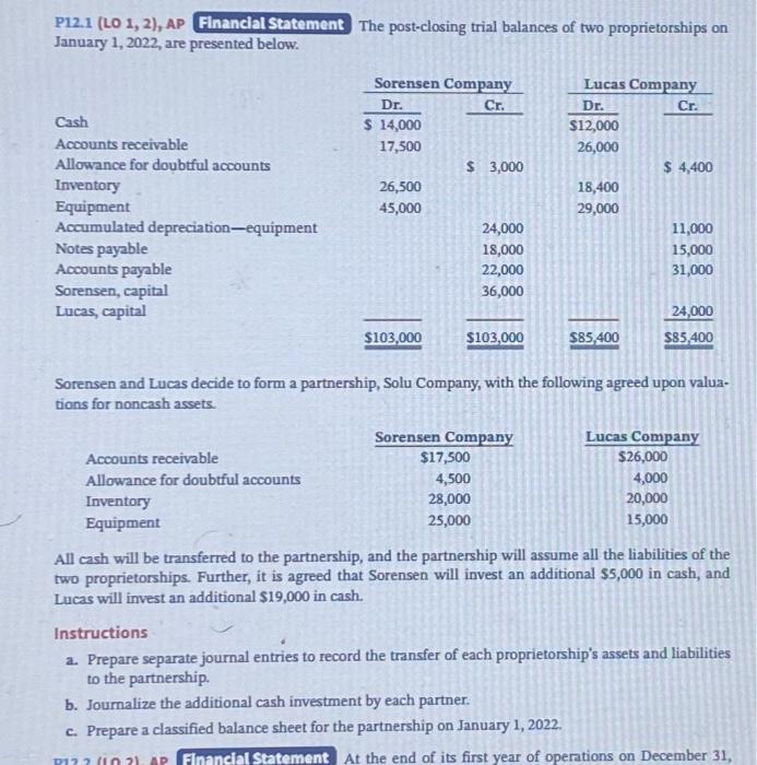 Solved P12.1 (LO 1, 2), AP Financial Statement The | Chegg.com