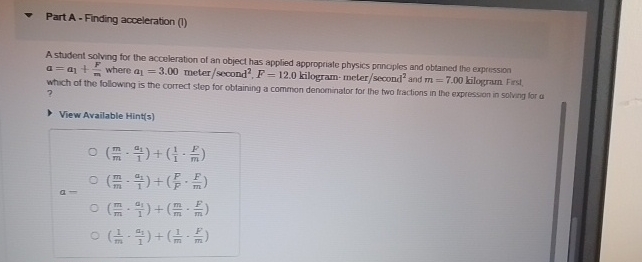 Solved Part A - ﻿Finding acceleration (l)A student solving | Chegg.com
