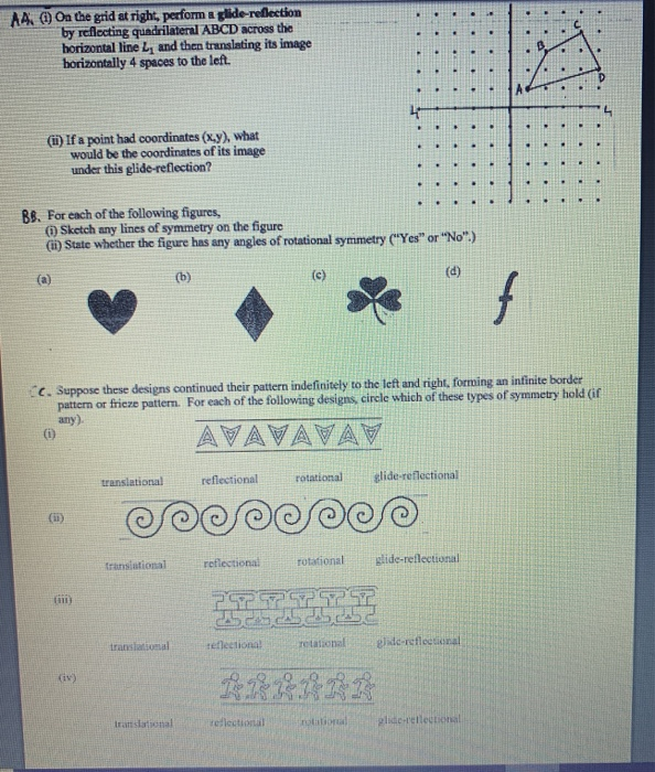 Solved AA ) On the grid at right, perform a glide-reflection | Chegg.com